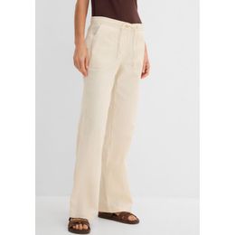 bonprix Damen bonprix Leinenhose Loose Fit, mit Kordelzugbund, mit Eingrifftaschen, mit Ges&auml;&szlig;taschen beige 44, N-Gr