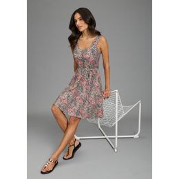 Laura Scott Damen Sommerkleid mit ausgestelltem Rock, aus Viskose und Elasthan, gemusterte Optik bunt 40, N-Gr