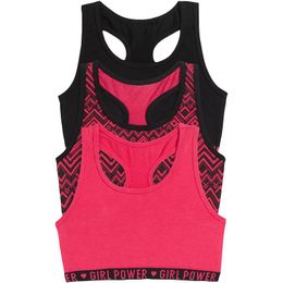 bonprix Kinder bonprix Bustier Packung, 3er, aus Baumwolle und Elasthan, 3er-Pack, mit modischem Schriftzug pink 176/182, N-Gr