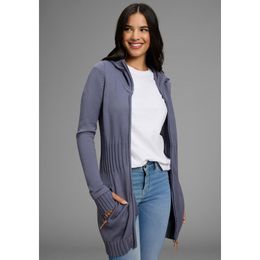 Kangaroos Damen Kangaroos Kapuzenstrickjacke figurbetonte Passform, po-bedeckende L&auml;nge, mit 2-Wege-Rei&szlig;verschluss grau 52/54