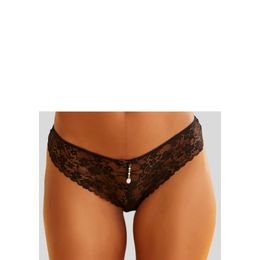 Lascana Damen Lascana String rundherum aus floraler Spitze, Dessous schwarz 36/38