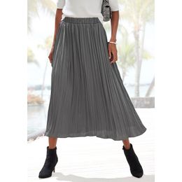 Lascana Damen Lascana Maxirock &raquo;mit Plisseefalten aus edel gl&auml;nzender Ware&laquo; festlicher Faltenrock, Plisseerock in Midil&auml;nge, eleganter Satinrock grau 