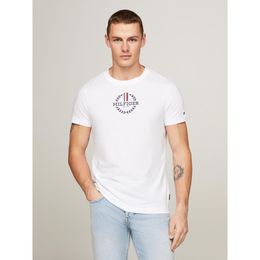 Tommy Hilfiger Herren T-Shirt &raquo;GLOBAL STRIPE WREATH TEE&laquo; mit Archive-Wappen-Logo wei&szlig; L