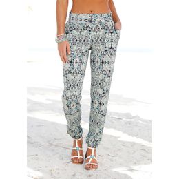 Lascana Damen Lascana Strandhose &raquo;mit Ethnoprint aus leichter Viskoseware&laquo; leichte Sommerhose, luftige Jerseyhose, Schlupfhose blau 36, N-Gr