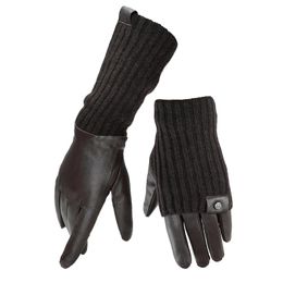 Pearlwood Damen Pearlwood Lederhandschuhe &raquo;ROMY&laquo; Fleecefutter, als Lang-oder Kurzhandschuh zu tragen, Strickb&uuml;ndchen braun 7