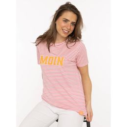 Zwillingsherz Damen T-Shirt &raquo;"Anker Moin"&laquo; gestreift, gestickter Schriftzug, maritim, Rundhals rosa XL