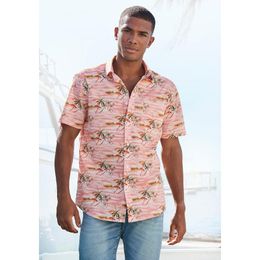 Beach Time Beachtime Herren Hawaiihemd &raquo;- sommerliches Hemd mit tollem Palmen Druck&laquo;, Kurzarm, Freizeithemd mit Palmenprint, reine Baumwolle rosa L (41/42), N-Gr