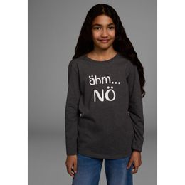 Kidsworld M&auml;dchen Kidsworld Langarmshirt &raquo;&auml;hm ...N&Ouml;&laquo; Langarm, taillierter Schnitt, mit Statements und Spr&uuml;chen grau 176/182