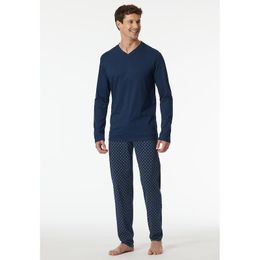 Schiesser Herren Schlafanzug &raquo;Casual Essentials&laquo; 2 tlg. mit V-Ausschnitt blau 102