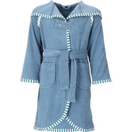 Vossen Kinderbademantel &raquo;Mimmi&laquo; 1 Stk. f&uuml;r M&auml;dchen & Jungen, mit Kapuze & kontrastfarbigen Einfassung blau Rundstrickware 98/104 L: 64cm