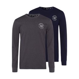 H.I.S. H.I.S Herren Langarmshirt Packung, 2er-Pack, 2 Stk. Langarm, bedruckt, Rundhalsausschnitt, aus 100% Baumwolle blau S (44/46)