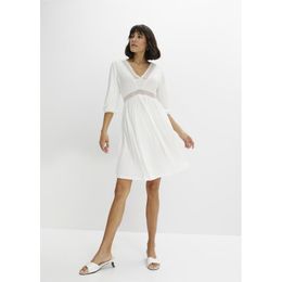 bonprix Damen bonprix Tunikakleid mit dekorativer Spitze am Ausschnitt und an der Taille, Regular Fit wei&szlig; 40/42 (M), N-Gr