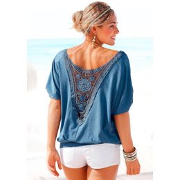 Lascana Damen Lascana Strandshirt mit H&auml;keleinsatz am R&uuml;cken, T-Shirt, weite Passform, luftig und locker blau 48/50