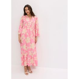 bonprix Damen bonprix Maxikleid &raquo;Maxikleid aus flie&szlig;ender Viskose&laquo; f&uuml;r modischen Auftritt, aus Viskose, A-Linie, 3/4-&Auml;rmel rosa 48, N-Gr