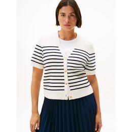 Tommy Hilfiger Curve Damen Strickjacke &raquo;CRV CO JRSY MID GG GOLD BTN CRDI&laquo; in gro&szlig;en Gr&ouml;&szlig;en, mit goldfarbenen Kn&ouml;pfen wei&szlig; 48