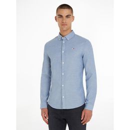 Tommy Jeans Herren Langarmhemd &raquo;TJM Slim Stretch Oxford&laquo; mit Flaglabel auf der Brust blau S, N-Gr