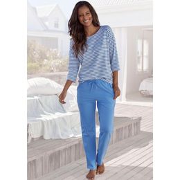 H.I.S. H.I.S Damen Pyjama Set, 2 tlg. mit Logostickerei auf der Brust blau 40/42