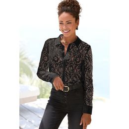 Lascana Damen Lascana Spitzenbluse mit Hemdblusenkragen, Spitzenbluse, transparente Bluse, festlich schwarz 42