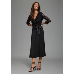 Laura Scott Damen Abendkleid aus Jersey und Spitze, mit V-Ausschnitt in Wickeloptik 34, N-Gr