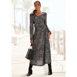 Lascana Damen Lascana Maxikleid &raquo;mit Paisleydruck, Smok-Einsatz in der Taille, Jerseykleid&laquo; Ohne Taschen Figurumspielendes Sommerkleid, bequemes 