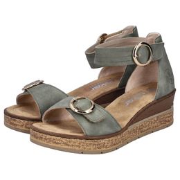 Rieker Damen Keilsandalette Sommerschuh, Urlaubsschuh, Sandale mit trendy Fesselriemchen gr&uuml;n 41