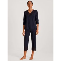 Calida Damen Calida Schlafanzug &raquo;Elegant Dreams&laquo; 2 tlg. Spitzenbesatz, V-Ausschnitt, Single Jersey Qualit&auml;t, elastisch blau L (48/50)
