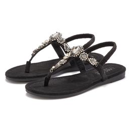 Lascana Damen Lascana Zehentrenner &raquo;Sommerschuh, offener Schuh,&laquo; Sandale, Pantolette mit Schmucksteinen VEGAN schwarz 39