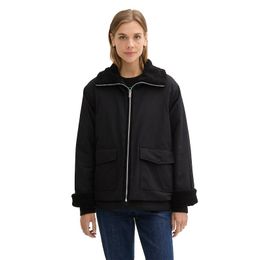 Tom Tailor Denim Damen Tom Tailor Denim Hybridjacke ohne Kapuze mit fake Teddy Fell schwarz XL (42)