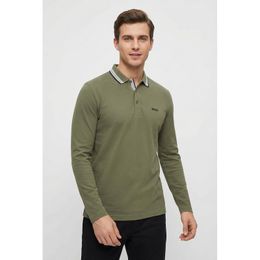 BOSS Green Herren BOSS Green Langarm-Poloshirt &raquo;Plisy&laquo; mit Streifen am Kragen gr&uuml;n M