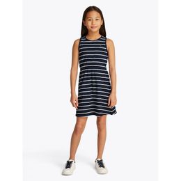 Tommy Hilfiger M&auml;dchen Jerseykleid &raquo;LINEN JERSEY DRESS SLVLS&laquo; mit Streifenmuster, mit Logostickerei blau 92, N-Gr