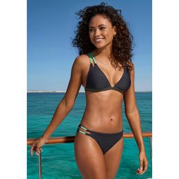 s.Oliver Damen s.Oliver Triangel-Bikini-Top &raquo;Yella&laquo; mit Doppeltr&auml;gern und kontrastfarbenen Details schwarz 36, Cup C/D