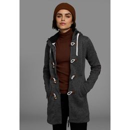 Polarino Damen Strickfleecejacke mit Kapuze f&uuml;r den &Uuml;bergang, aus Strickfleece, atmungsaktiv grau 38