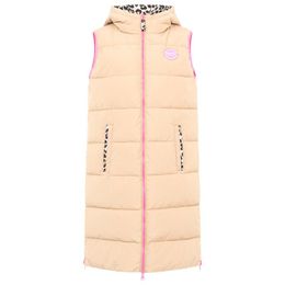 Zwillingsherz Damen Wendeweste &raquo;"Leopard"&laquo; Leo Muster, beidseitig tragbar, modisch, Kapuze, Doppel-Zipper beige M