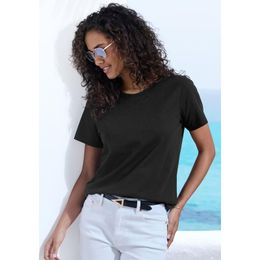 Beachtime By Lascana Damen Beachtime by Lascana T-Shirt &raquo;mit modischem Schlitz am Saum&laquo; aus luftiger Baumwoll-Qualit&auml;t schwarz 36/38