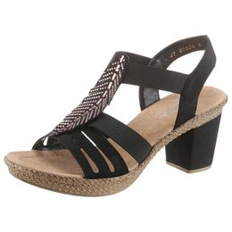 Rieker Damen Sandalette , Sommerschuh, Sandale, Plateauabsatz, mit Strass-Steinchen verziert schwarz 41