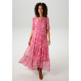 Aniston Casual Damen Aniston CASUAL Sommerkleid mit fantasievollem Blumen- und Paisley-Druck pink 38, N-Gr