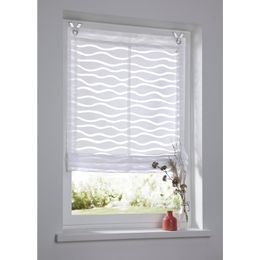 Kutti Raffrollo &raquo;Enya&laquo; mit Hakenaufh&auml;ngung ohne Bohren freih&auml;ngend Montage ohne Bohren, incl. Fensterhaken wei&szlig; Ausbrenner, Obermaterial: 65% Baumwolle, 35%