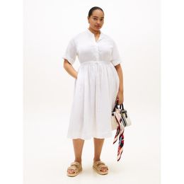 Tommy Hilfiger Curve Damen Midikleid &raquo;CRV LINEN MIDI SHIRT DRESS SS&laquo; in gro&szlig;en Gr&ouml;&szlig;en, Taille mit Bindeband wei&szlig; 50, N-Gr