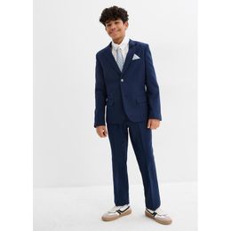bonprix Kinder bonprix Anzug Set, 4 tlg. normal bestehend aus Hose mit verstellbarem Bund, Hemd, Sakko und Krawatte blau 146, N-Gr