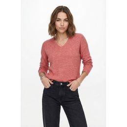 Only Damen Only Strickpullover &raquo;ONLCAMILLA V-NECK L/S PULLOVER KNT NOOS&laquo; Materialmix, regular fit rosa XL