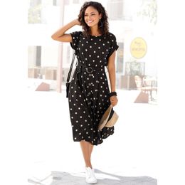 Lascana Damen Lascana Midikleid &raquo;mit Punktedruck und Taschen, Blusenkleid&laquo; Seitennahttaschen elegantes Sommerkleid aus Webware, Viskosekleid, 