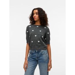 V&eacute;ro Moda Vero Moda Damen Kurzarmpullover &raquo;VMDOFFY INTARSIA 2/4 O-NK PULLOV GA NOOS&laquo; Materialmix, Stretch, regular fit wei&szlig; M