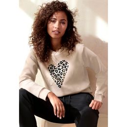 Lascana Damen Lascana Sweatshirt, mit Herz-Leo-Druck, Loungewear beige 32/34