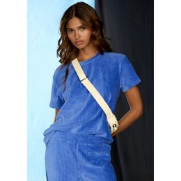 Buffalo Damen T-Shirt mit weicher Cord-Struktur blau 44/46
