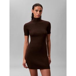 Calvin Klein Jeans Damen Minikleid Ohne Tasche Figurbetonte Passform mit Stehkragen braun XS (36), N-Gr