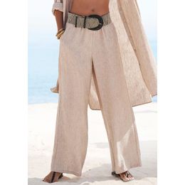 Buffalo Damen Schlupfhose &raquo;aus bequemer Webware und weitem Bein&laquo; lange Sommerhose, luftige Strandhose aus sommerlich leichter Qualit&auml;t beige 36, N-Gr