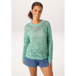 Aniston Casual Damen Aniston CASUAL Strickpullover im trendigen Ajour-Muster mit eingestrickten Motiven gr&uuml;n 46