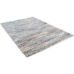 Tom Tailor HOME Wollteppich &raquo;Diamond, handgekn&uuml;pft&laquo; rechteckig 8 mm H&ouml;he reine Wolle, Flachgewebe, Wohnzimmer blau Baumwolle, Schurwolle B : 160cm 1 