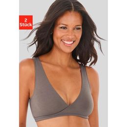 Petite Fleur By Lascana Damen petite fleur by Lascana Still-BH Packung, aus seidig weichem Modal Material ohne B&uuml;gel in Wickel-Schlupf Form braun 38, 