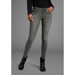 Arizona Damen Skinny-fit-Jeans &raquo;mit Keileins&auml;tzen&laquo; extra-enger Beinschnitt, niedrige Leibh&ouml;he grau 44, N-Gr